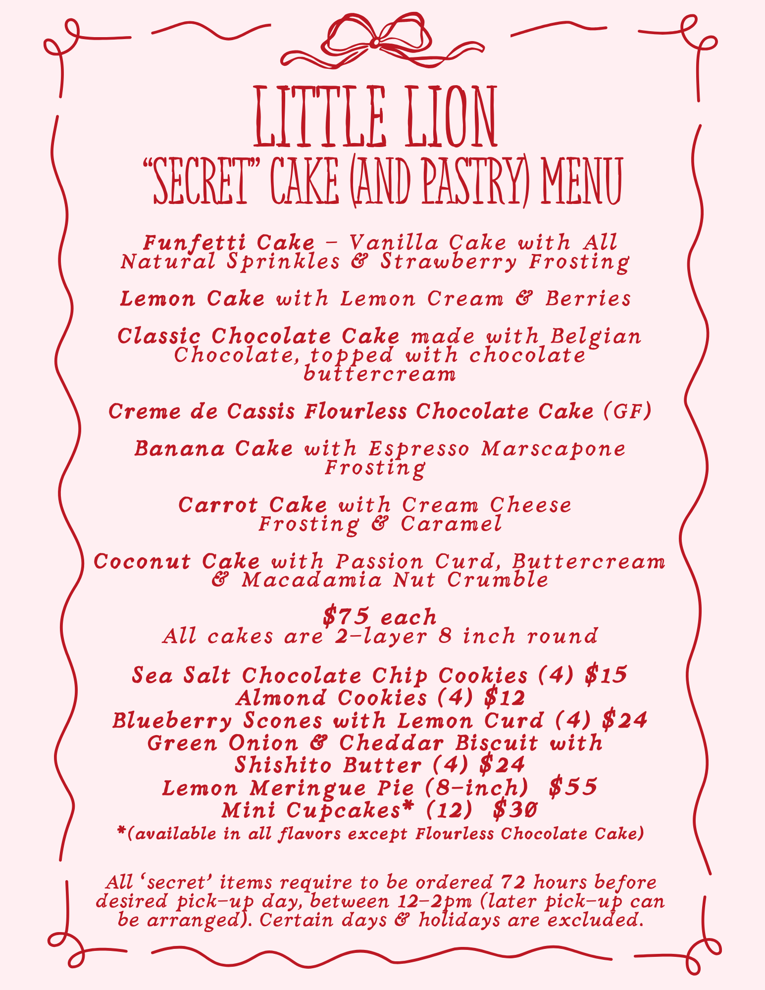 “Secret” Cake & Pastry Menu - The Little Lion Cafe